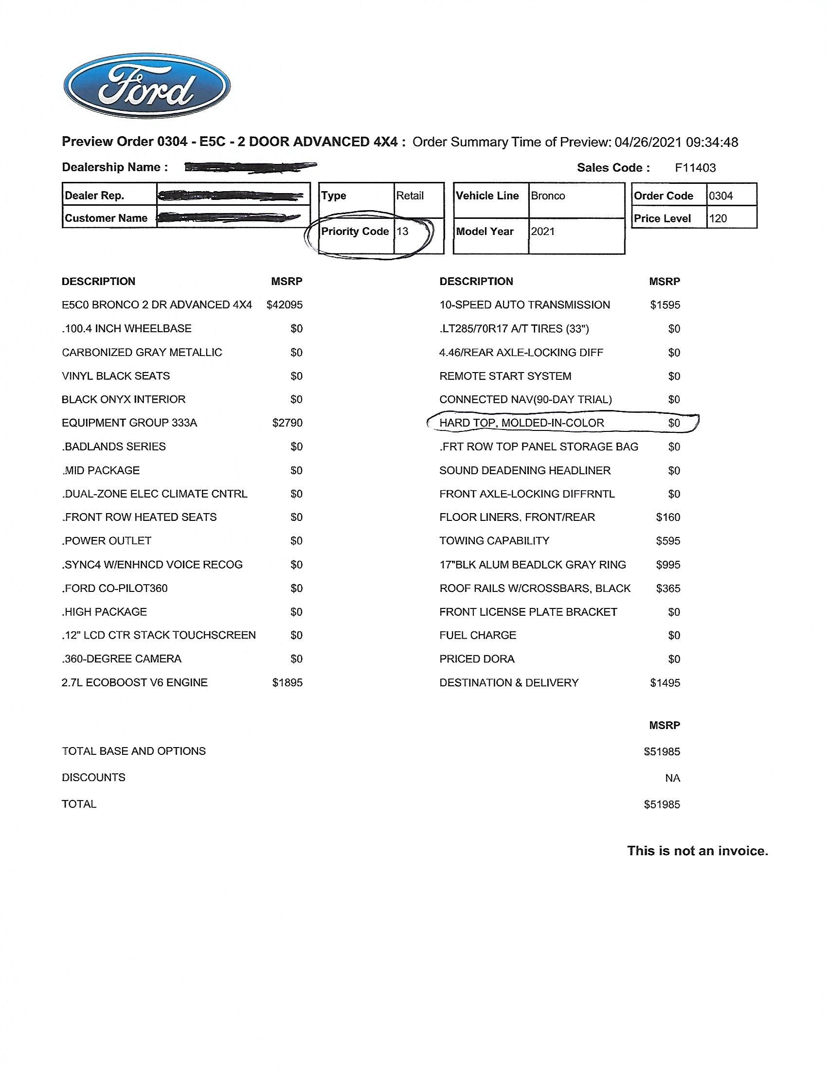 Issue of Concern Regarding WBDO Orders. - Bronco Nation