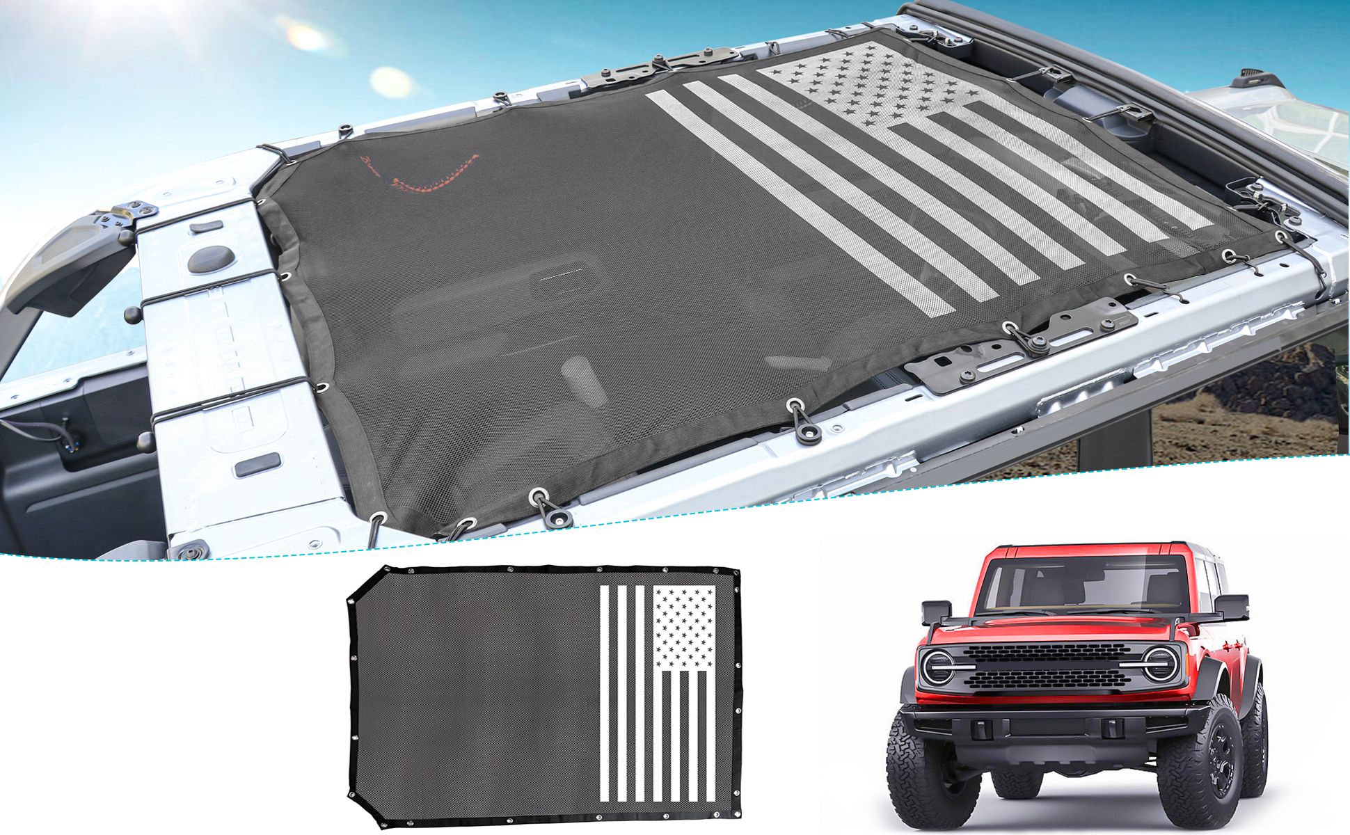 Top Roof Sunshade Mesh for Ford Bronco 2021 4 Door Available in Amazon ...