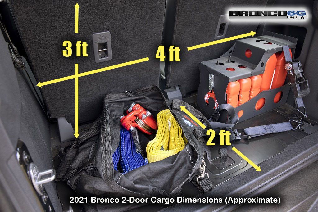 2 door cargo dimensions with seats down? - Bronco Nation